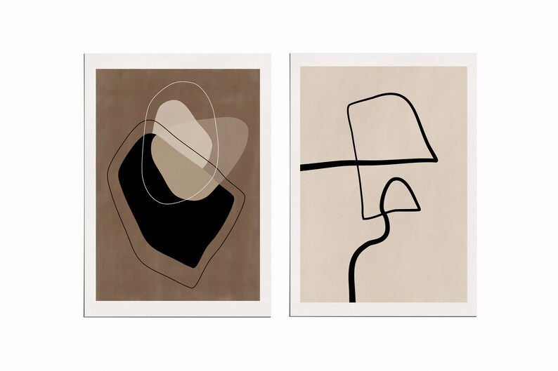 Set of 2 Abstract Prints,minimal One Line Drawing,downloadable Beige ...