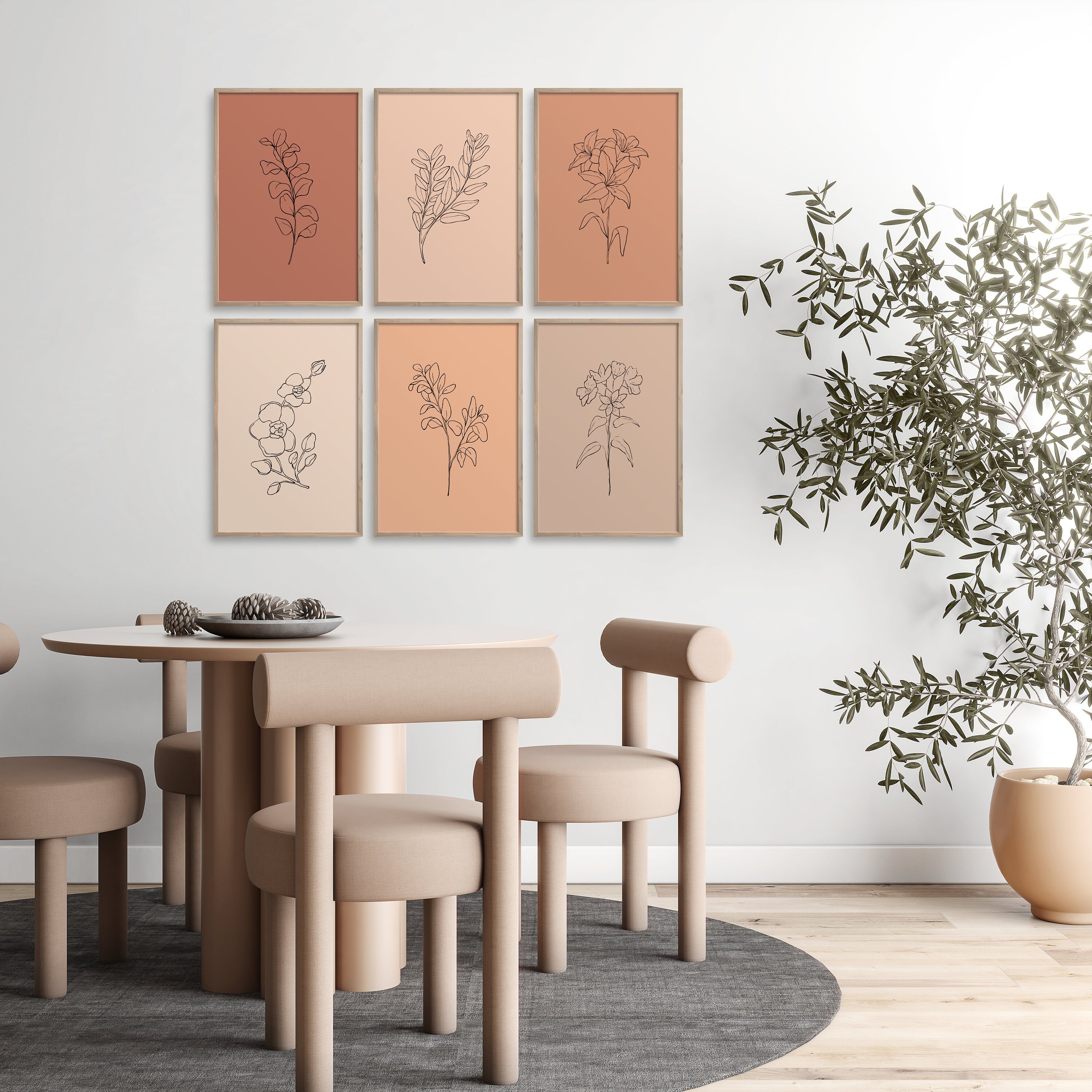 Minimalist Flowers Gallery WallDownloadable Botanical Line | Etsy