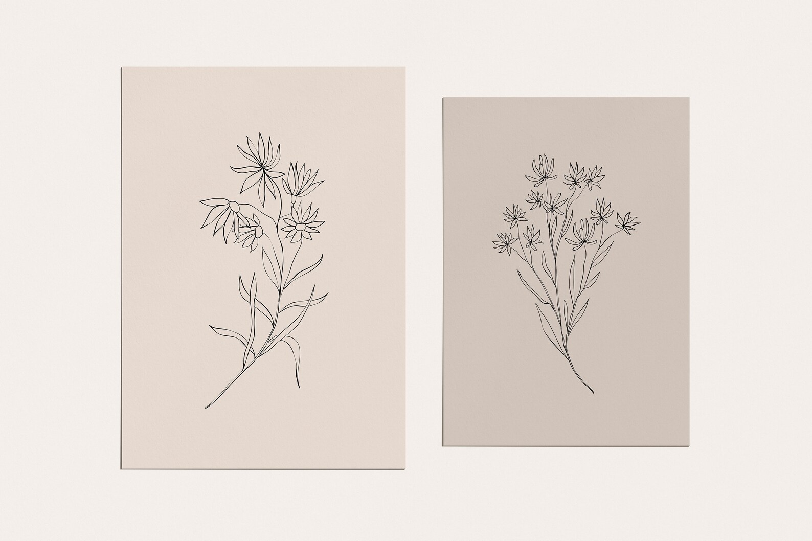 Set of 2 Botanical Line Art Printsminimalist Downloadable | Etsy