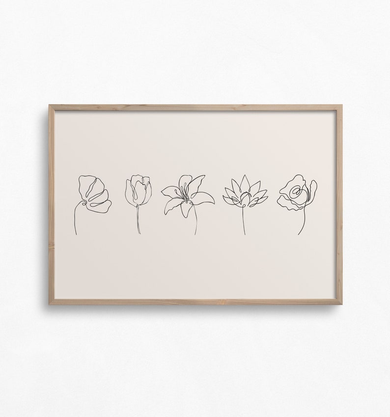 One Line Flower Printdownloadable One Line Drawingneutral - Etsy Australia