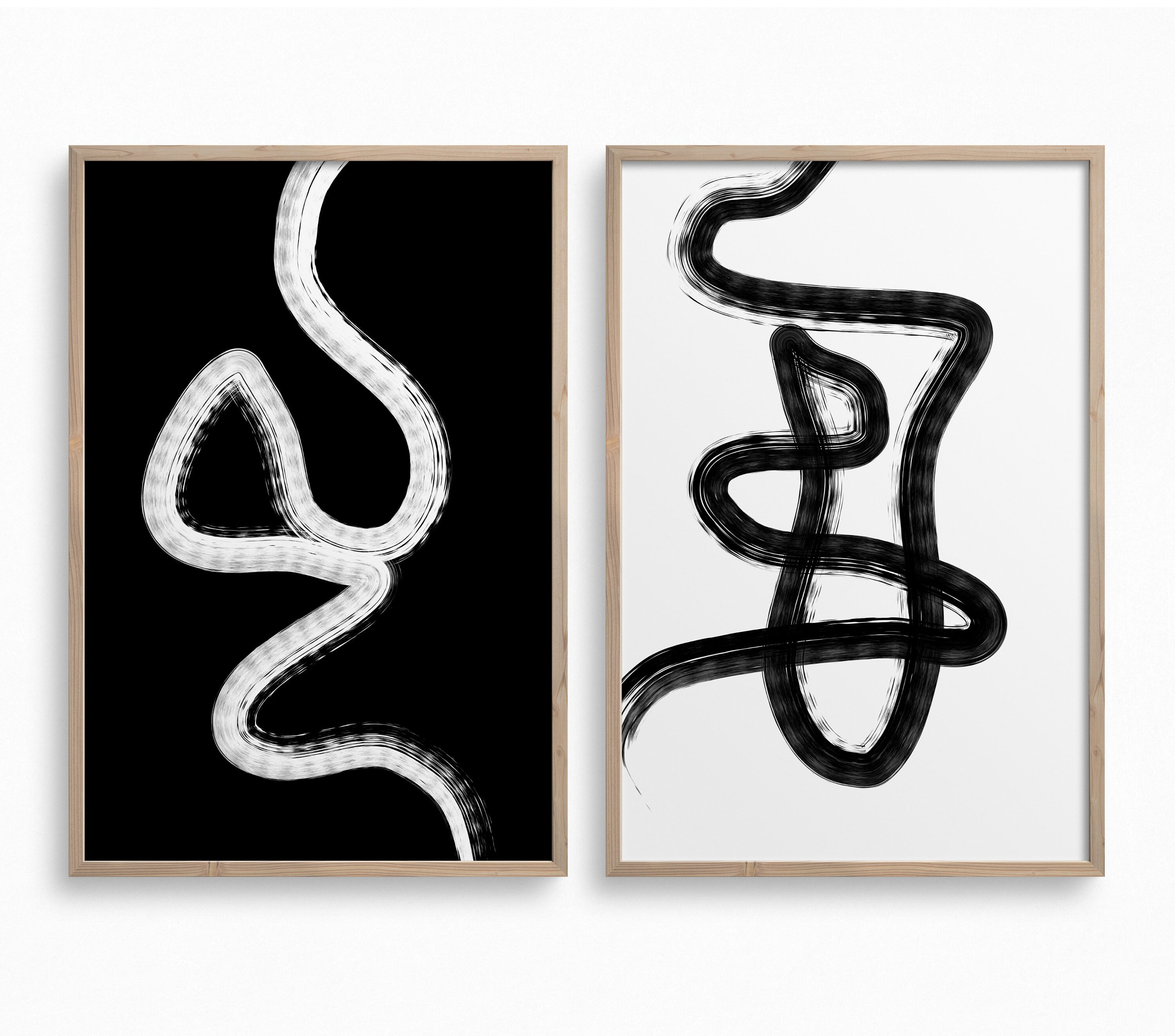 Abstract One Line Print,set of 2 Downloadable Art Prints,black and ...