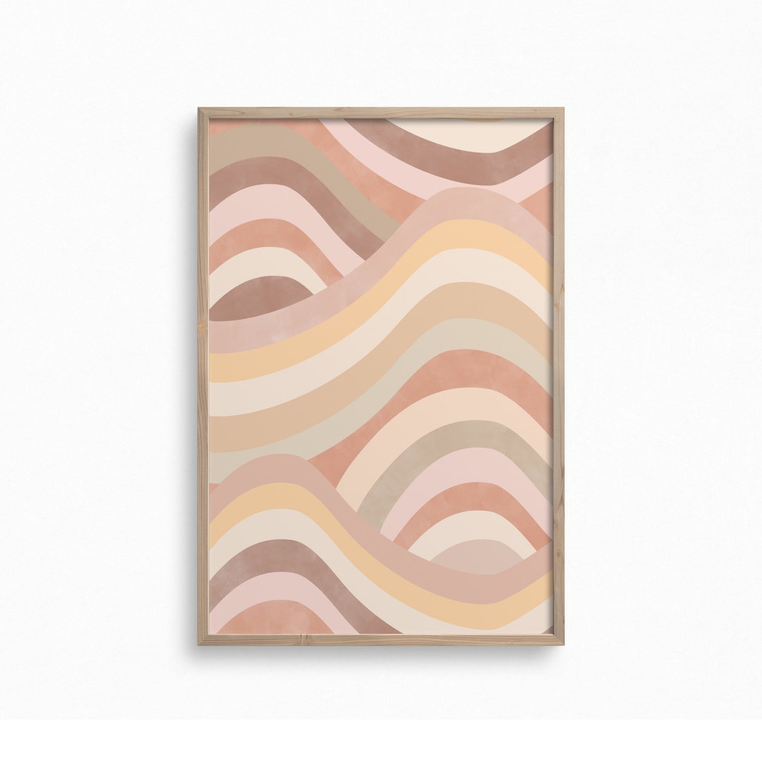 Wavy Art Print,downloadable 70s Funky Print,pastel Pink Printable Art ...