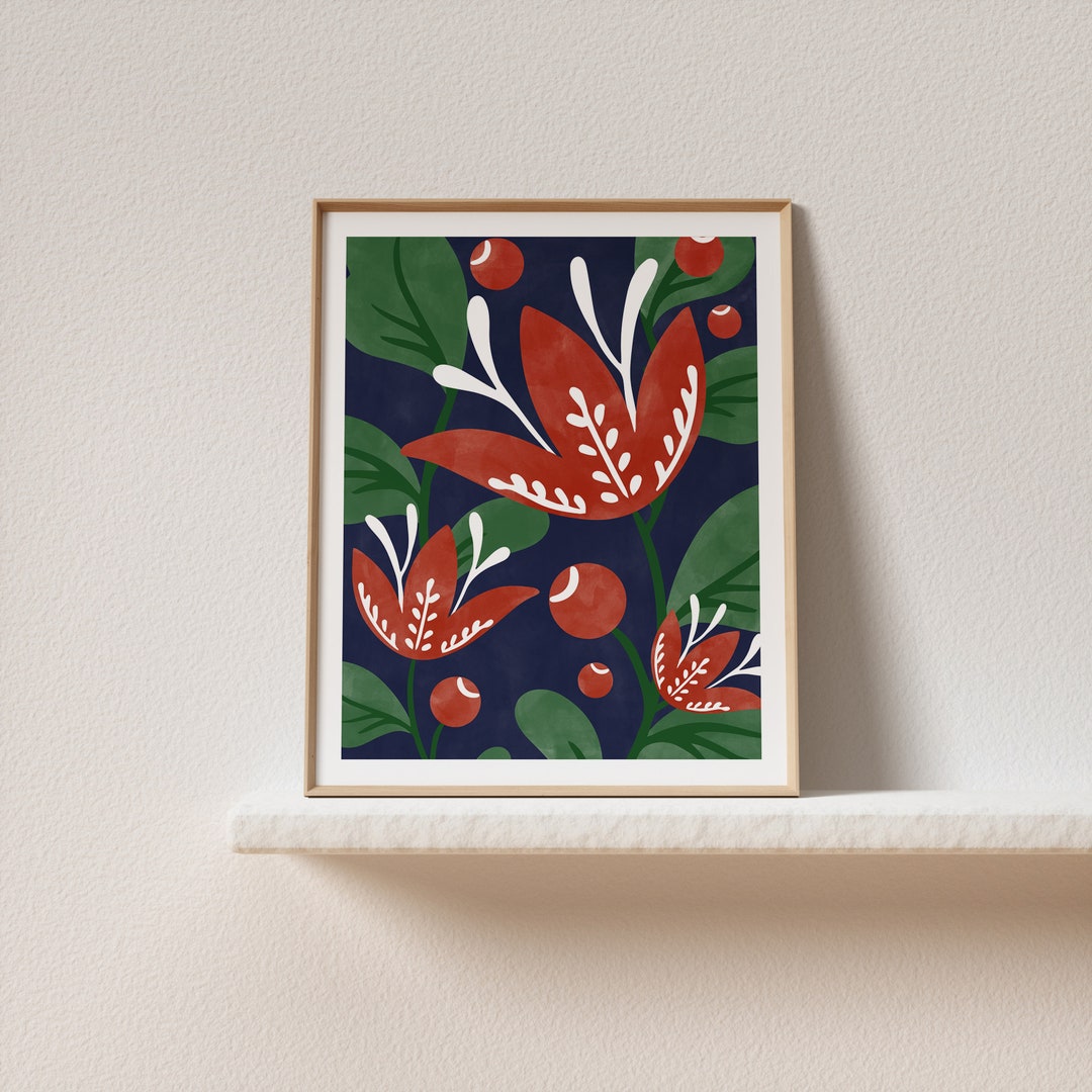 Botanical Christmas Wall Art,downloadable Holiday Print ,winter Berries ...