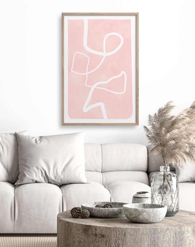 One Line Drawing,blush Pink Printable Art,abstract Continuous Line Art ...