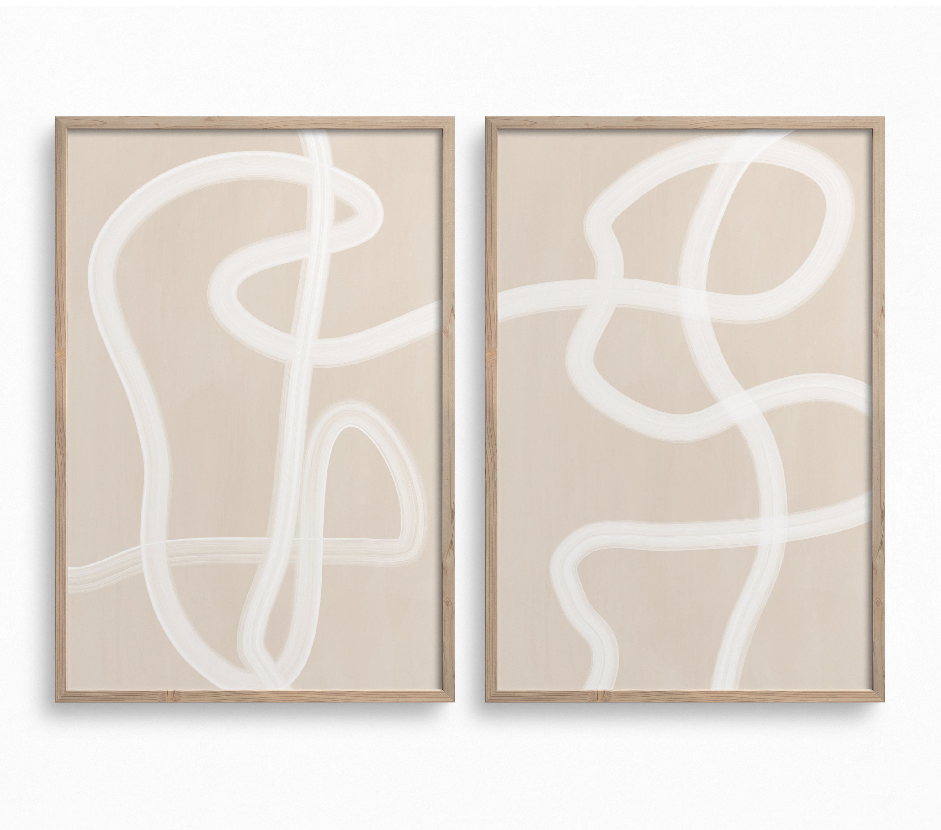 Downloadable One Line Drawing,set of 2 Prints, Beige White Wall Art ...