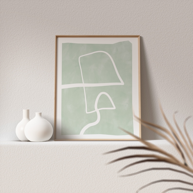 One Line Drawingsage Green Printable Artabstract Continuous - Etsy