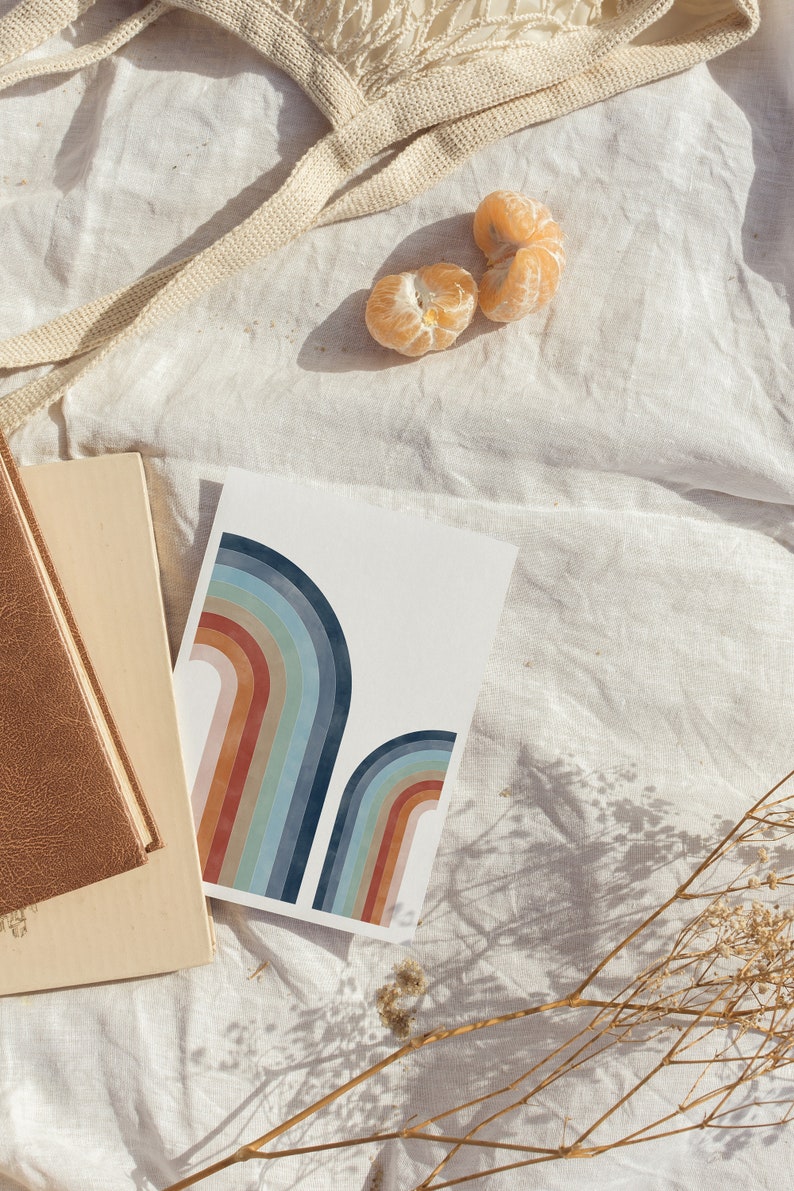 Modern Rainbow Printmid Century Line Artblue and Orange - Etsy