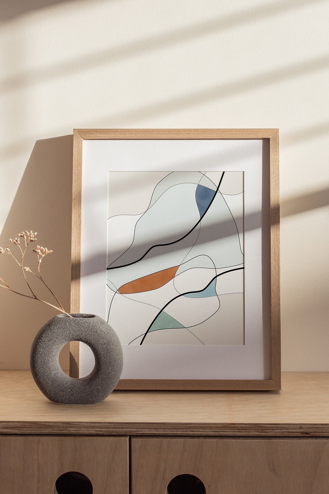 Minimal Line Art,abstract Shapes Printable Art,blue Rust Minimalist ...