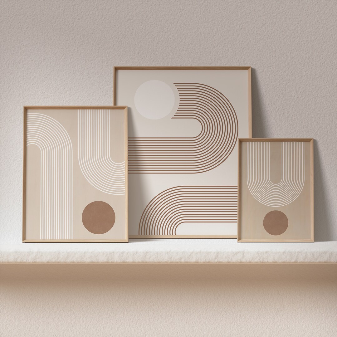 Minimalist Print Set of 3,mid Century Line Art,abstract Shapes Gallery ...