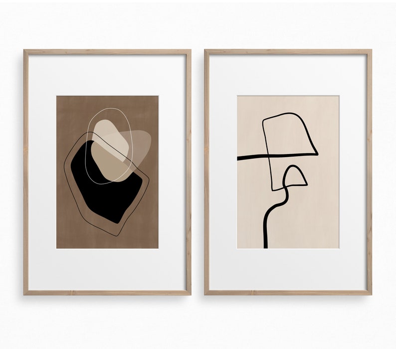 Set of 2 Abstract Prints,minimal One Line Drawing,downloadable Beige ...