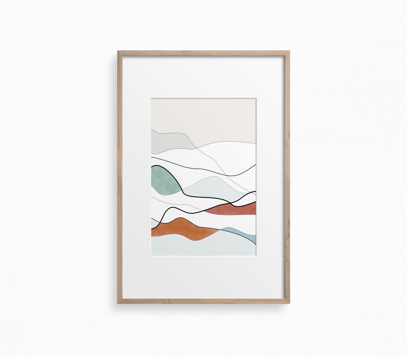 Minimal Line ArtAbstract Waves Wall ArtBlue Rust Printable | Etsy