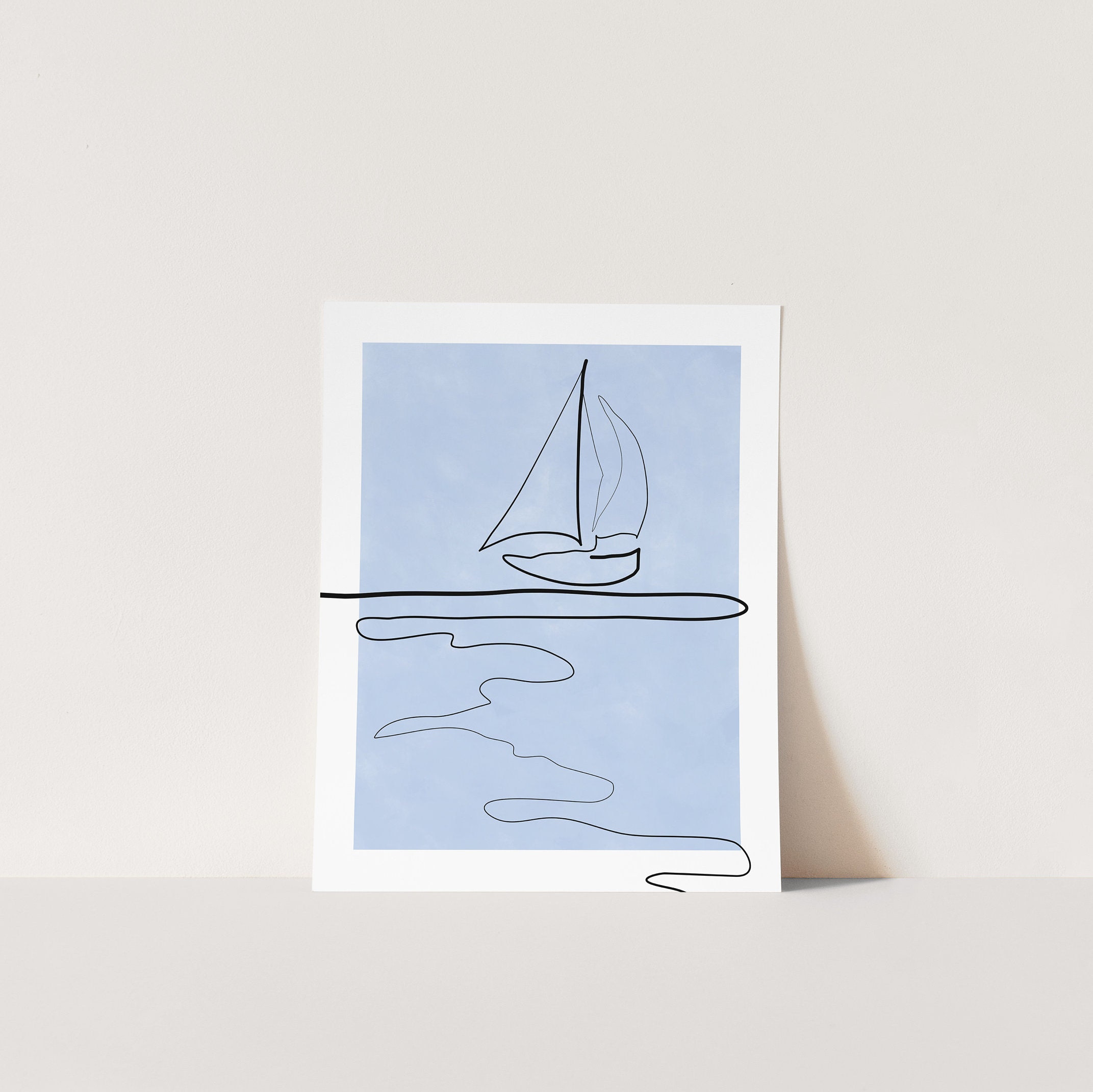 One Line Boat Printdownloadable Sea Wall Artblue Printable - Etsy