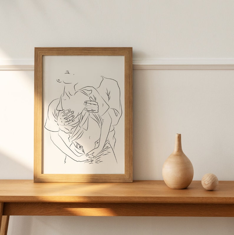 Love Couple Printable Erotic Illustration Minimalist Lineart Black