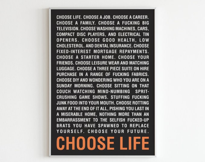 Trainspotting 1 - Choose Life Quote (A3 Poster) - Etsy