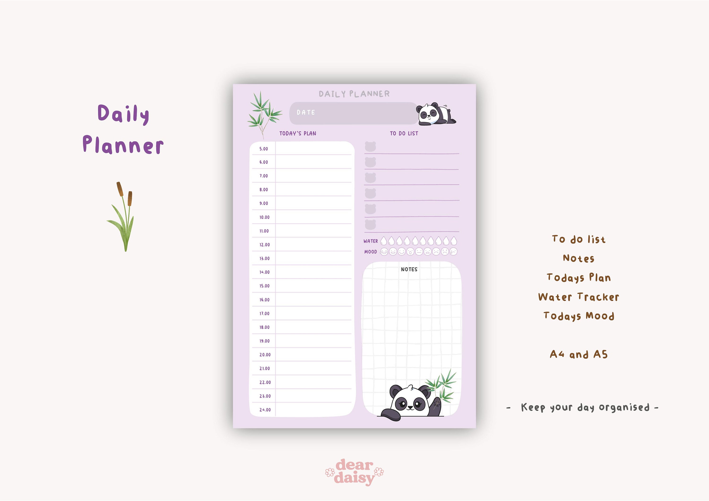 PRINTABLE PANDA Planner Daily Planner Weekly Planner Monthly Planner ...