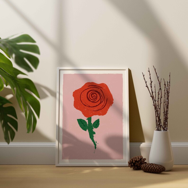 Single Rose Print, DIGITAL DOWNLOAD, Flower Poster, Wall Decor ...
