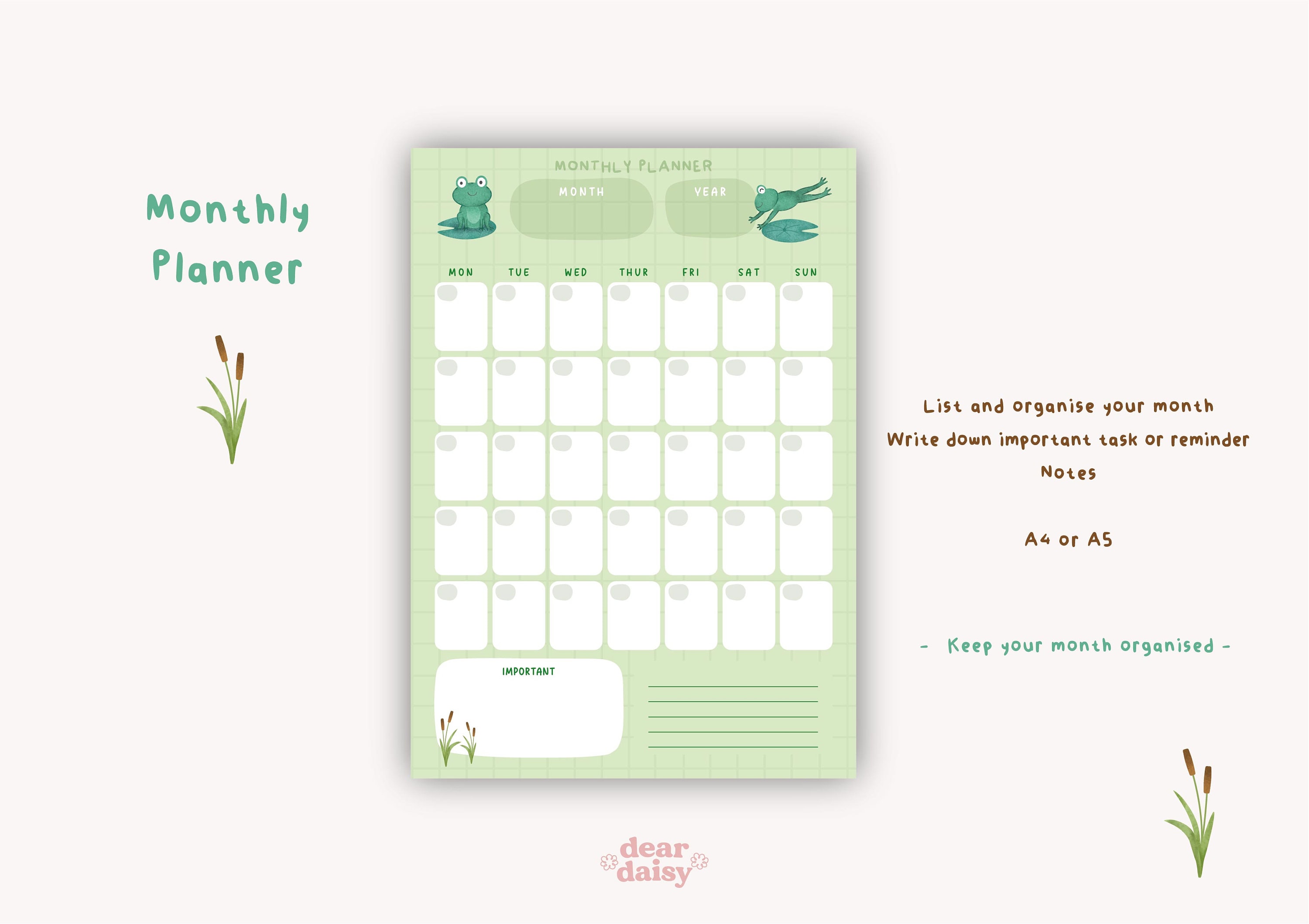 PRINTABLE Frog Planner Daily Planner Weekly Planner Monthly Planner ...