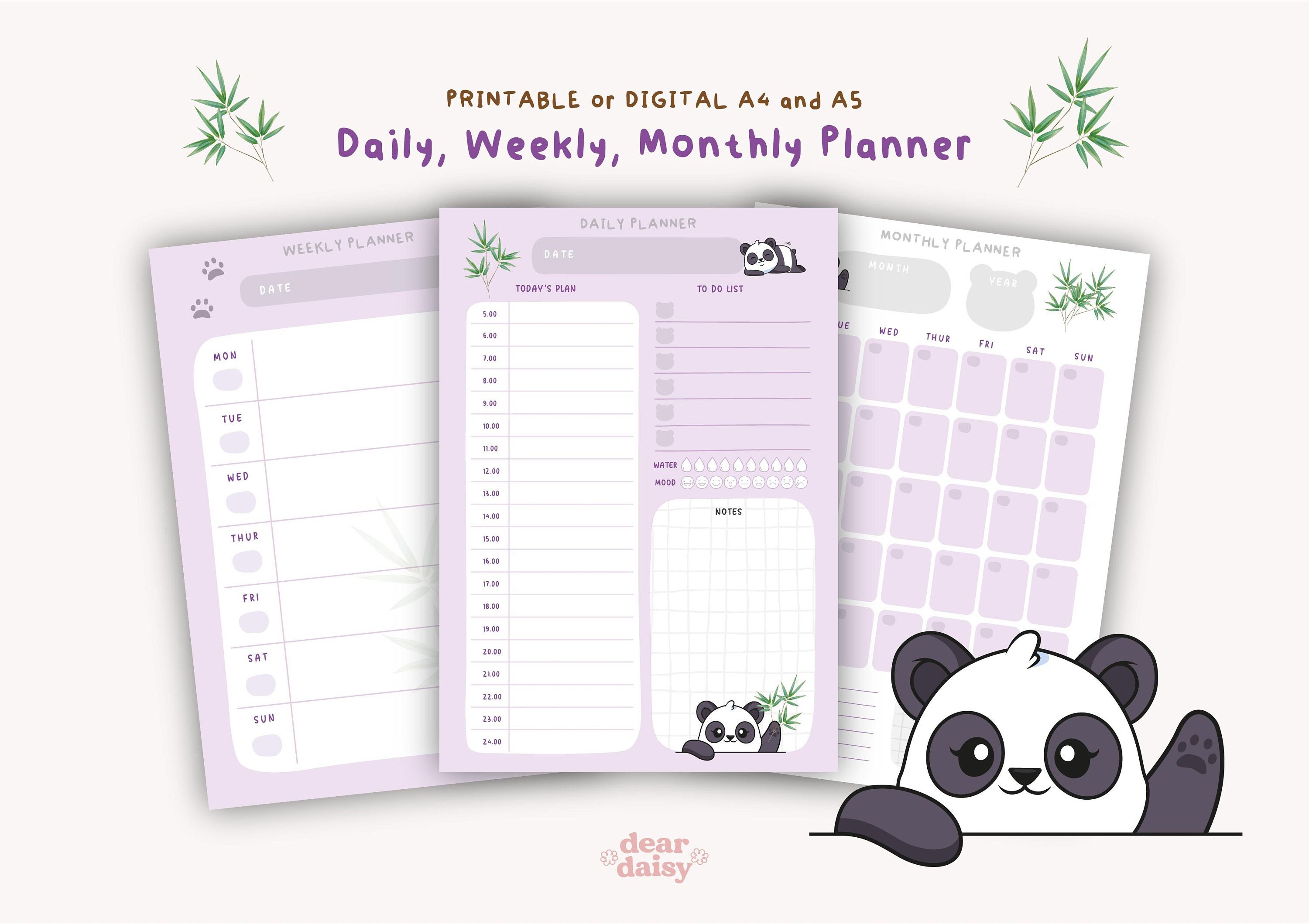 PRINTABLE PANDA Planner Daily Planner Weekly Planner Monthly Planner ...