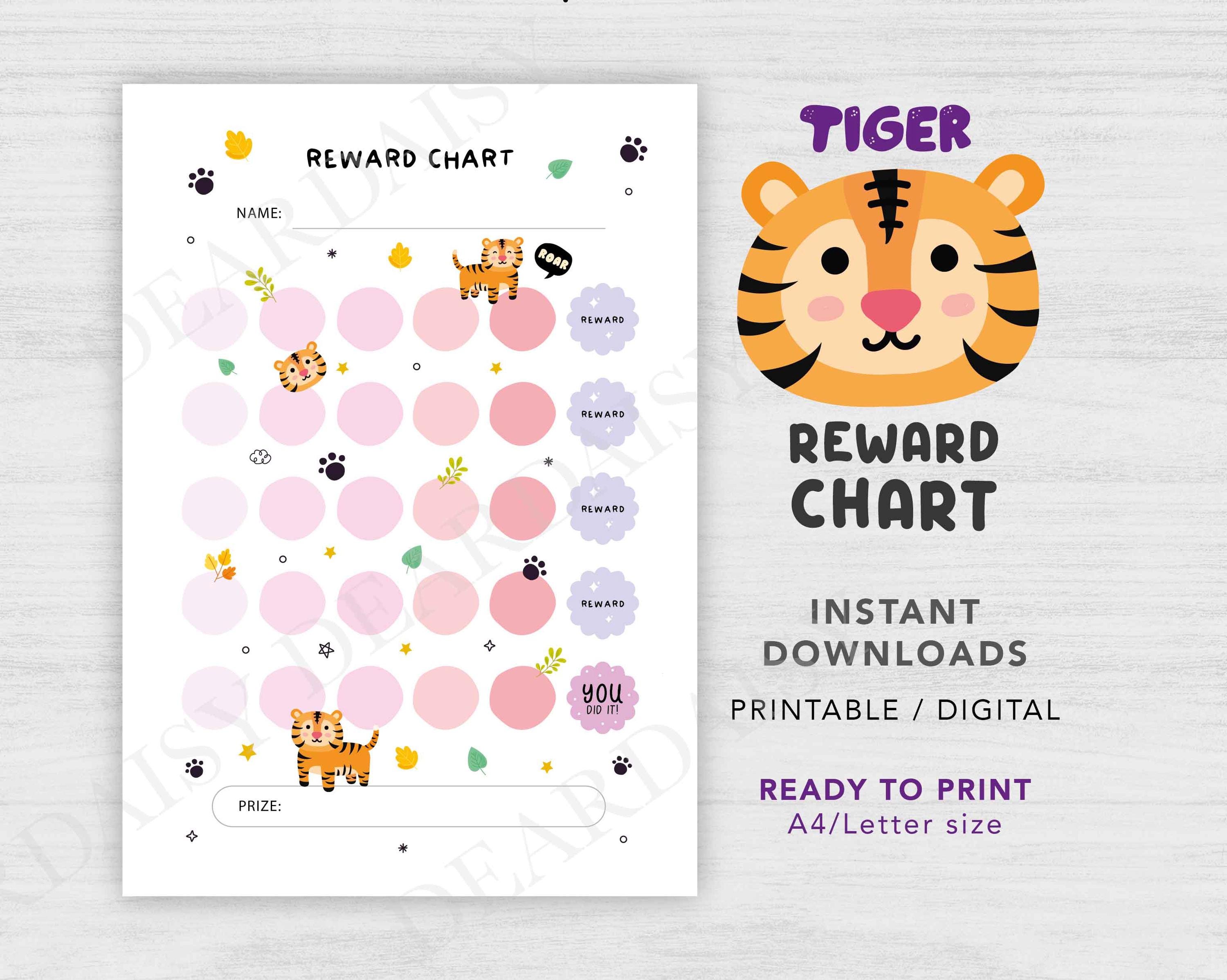 Printable TIGER, Reward Chart, Sticker Chart, Instant Download ...