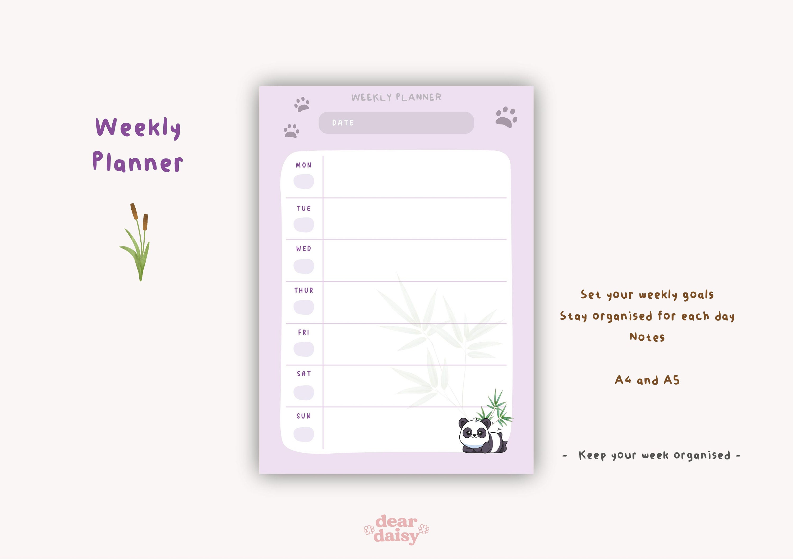 PRINTABLE PANDA Planner Daily Planner Weekly Planner Monthly Planner ...