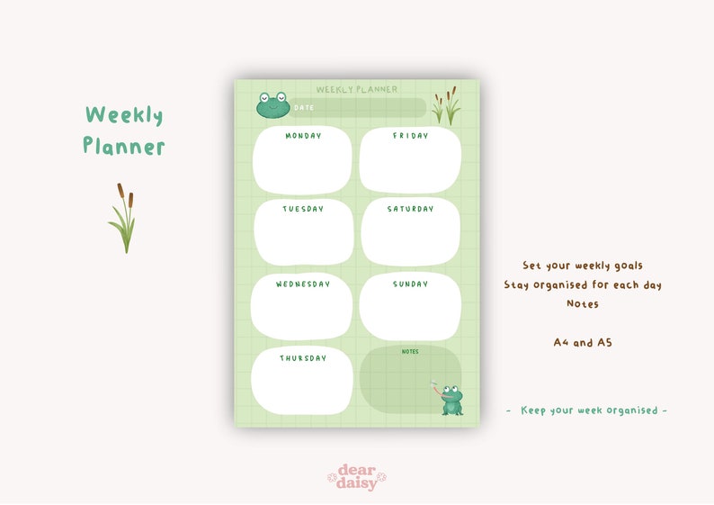 PRINTABLE Frog Planner Daily Planner Weekly Planner - Etsy