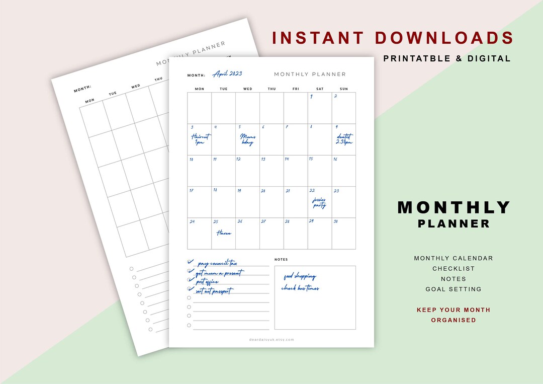Simple | PRINTABLE | Monthly Planner | Digital Planner | Organiser ...
