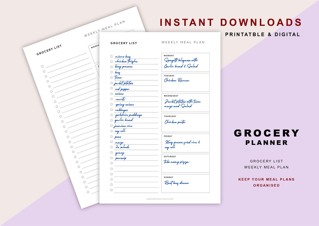 Simple | PRINTABLE | Grocery Planner | Digital Planner | Organiser ...