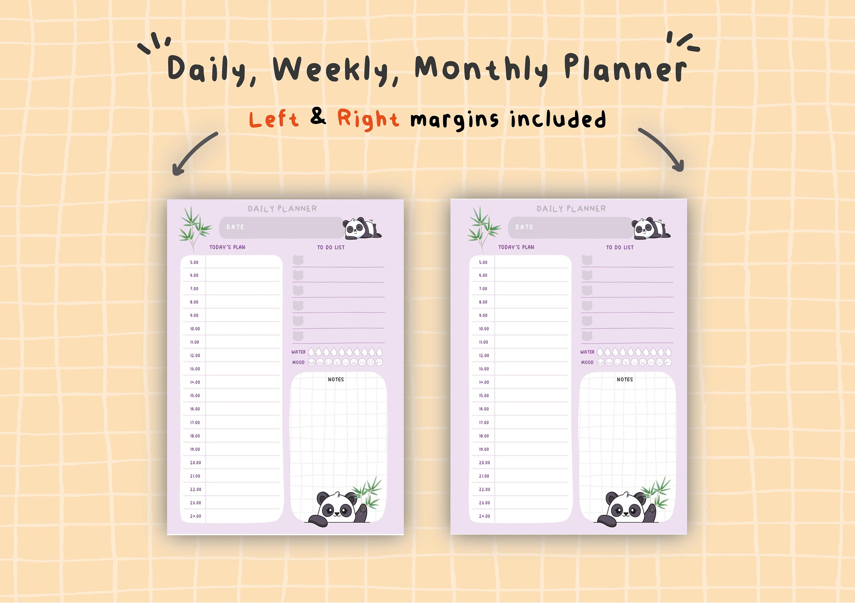 PRINTABLE PANDA Planner Daily Planner Weekly Planner Monthly Planner ...