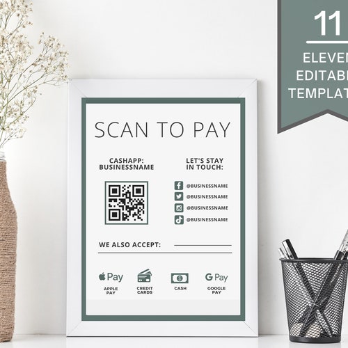 QR Code Sign Template Printable Payment Sign Scan to Pay - Etsy