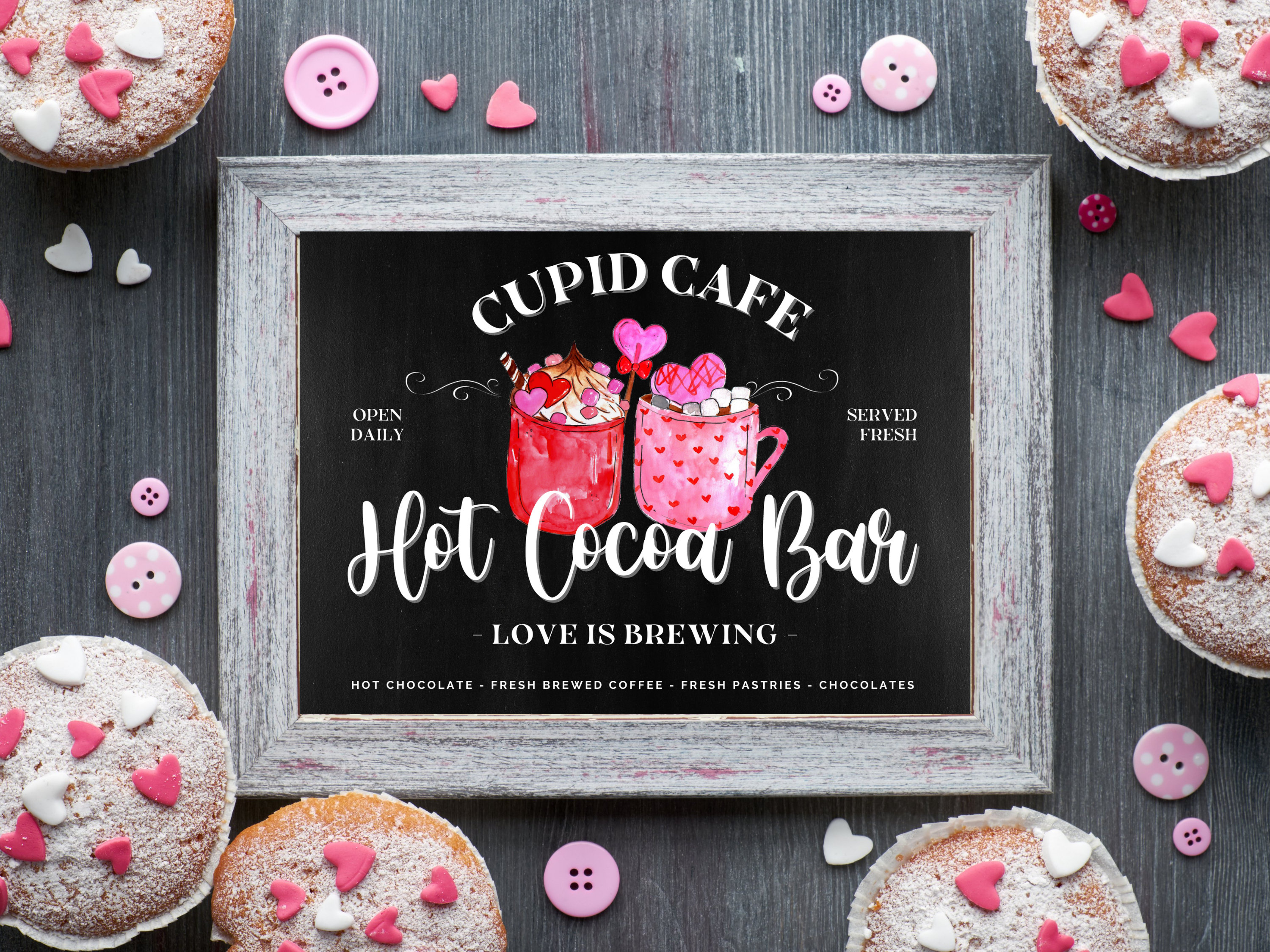 Valentine's Day Printable Wall Art | Hot Cocoa Sign | Valentine's Day ...