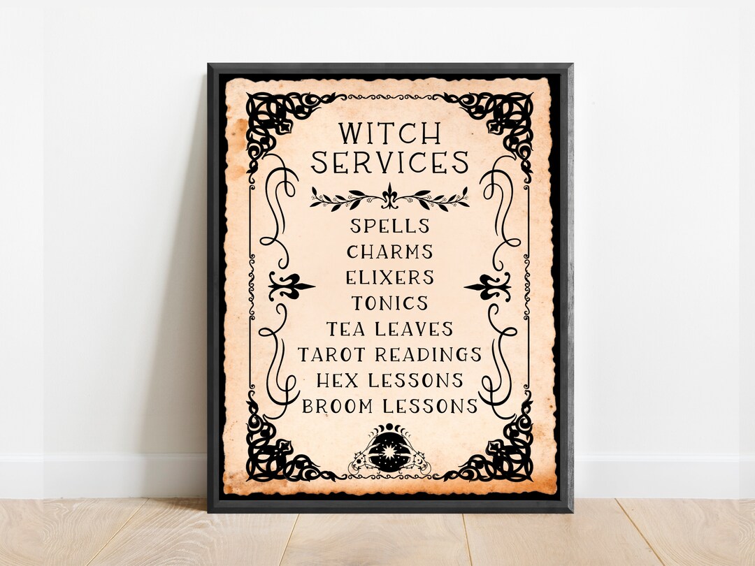 Witch Services Sign | Halloween Printable | Vintage Halloween Decor ...