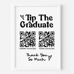 Graduation Party Sign | Graduation Gift Sign | QR Code Sign | Tip the ...
