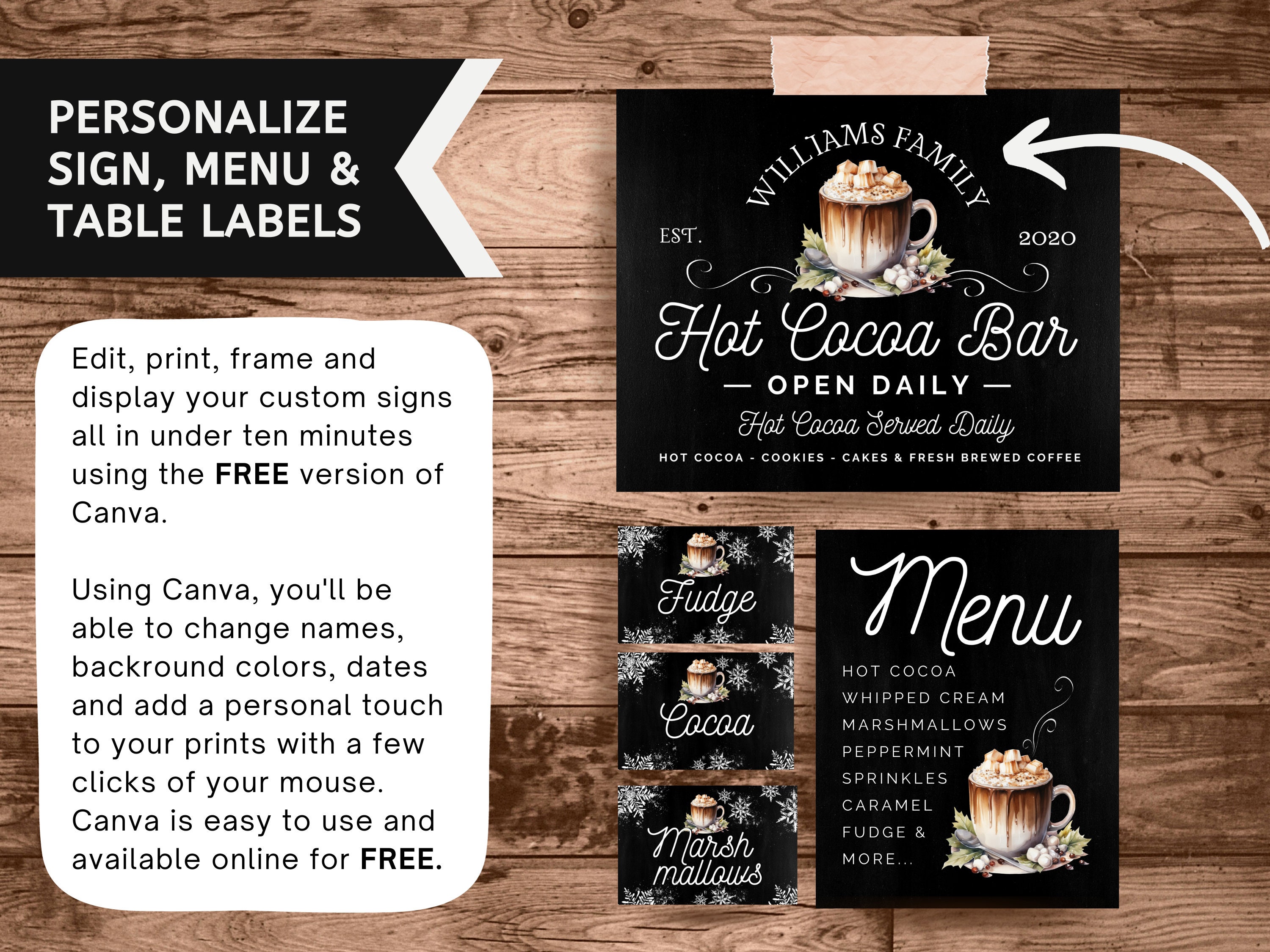 Hot Chocolate Bar Printable Kit | Hot Cocoa Sign | Coffee Bar Decor ...