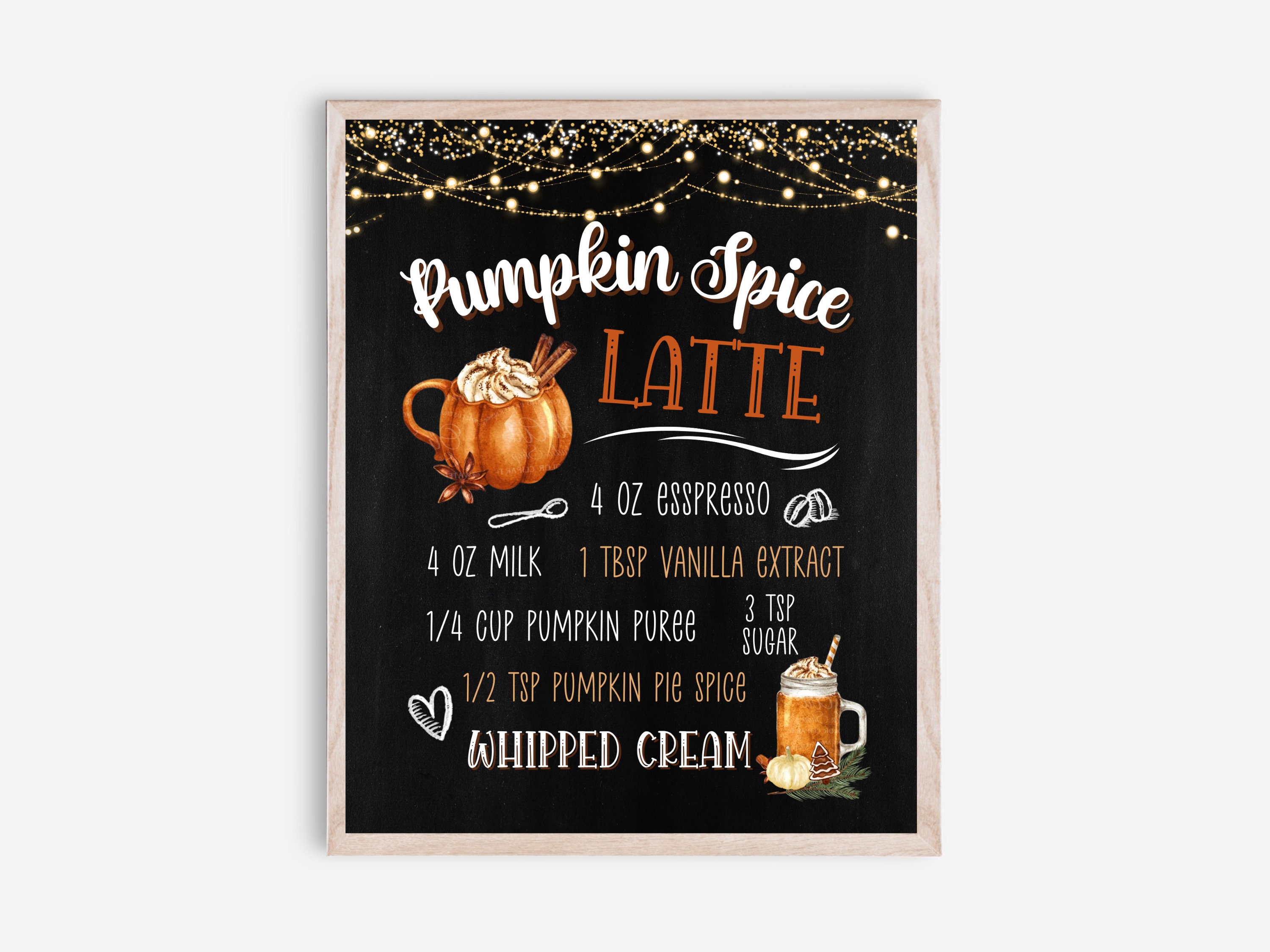 Pumpkin Spice Latte Sign Fall Coffee Bar Hot Cocoa Print | Etsy