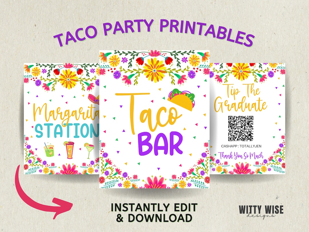 Taco Bar Sign | Fiesta Theme Party | Taco Graduation Party | Fiesta ...