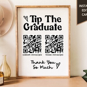Graduation Party Sign | Graduation Gift Sign | QR Code Sign | Tip the ...