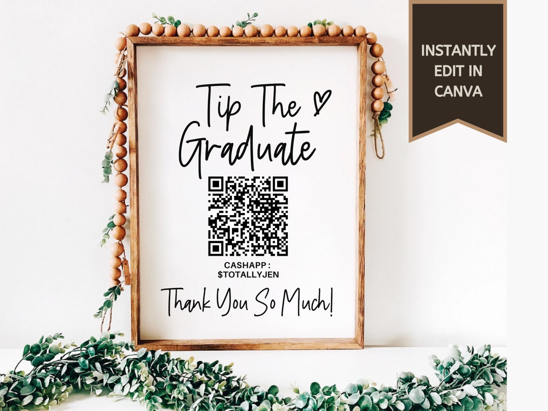 Graduation Party Sign | Graduation Gift Sign | QR Code Sign | Tip the ...