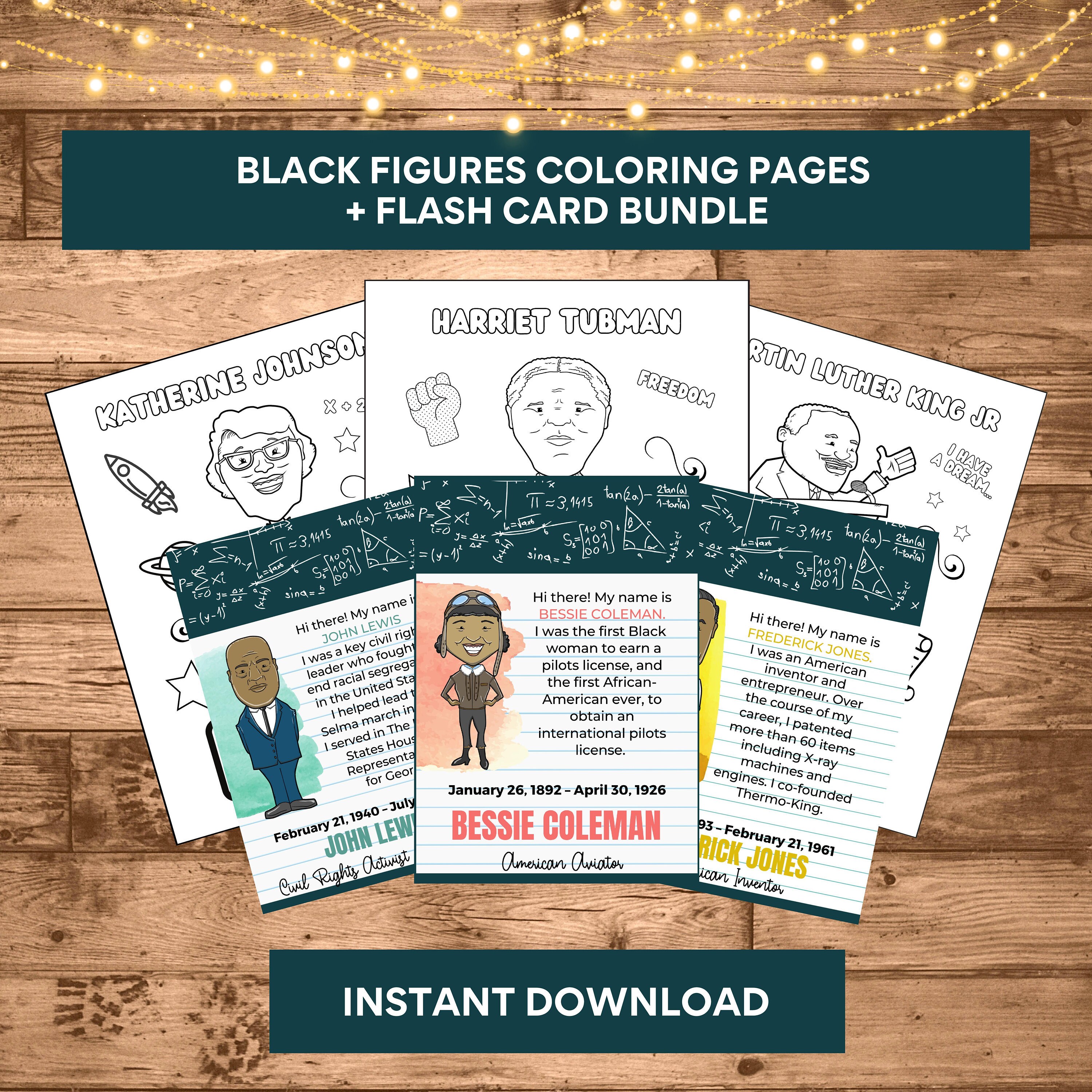 Black History Flash Cards and Coloring Pages Bundle | Etsy