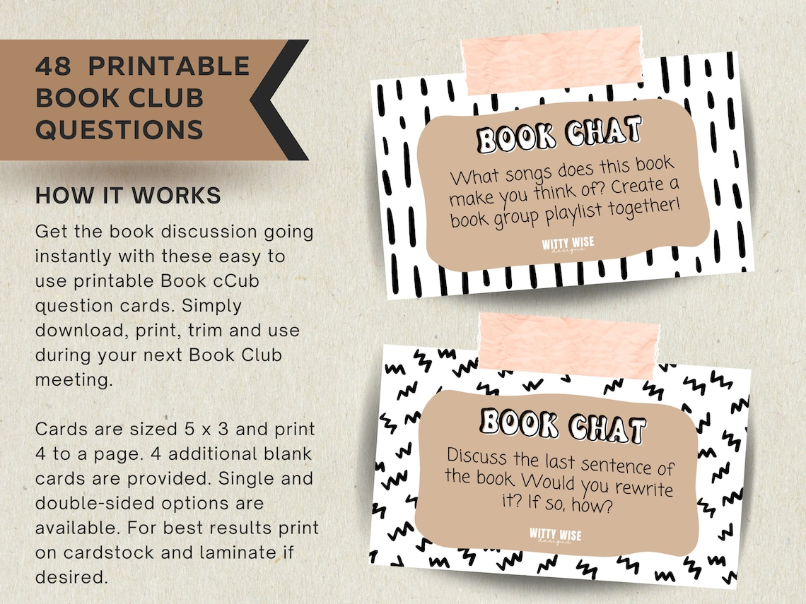Book Club Discussion Questions Book Club Cards Bibliophile - Etsy