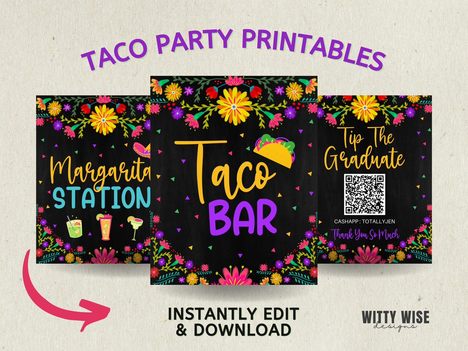 Taco Bar Sign | Fiesta Theme Party | Taco Graduation Party | Fiesta ...