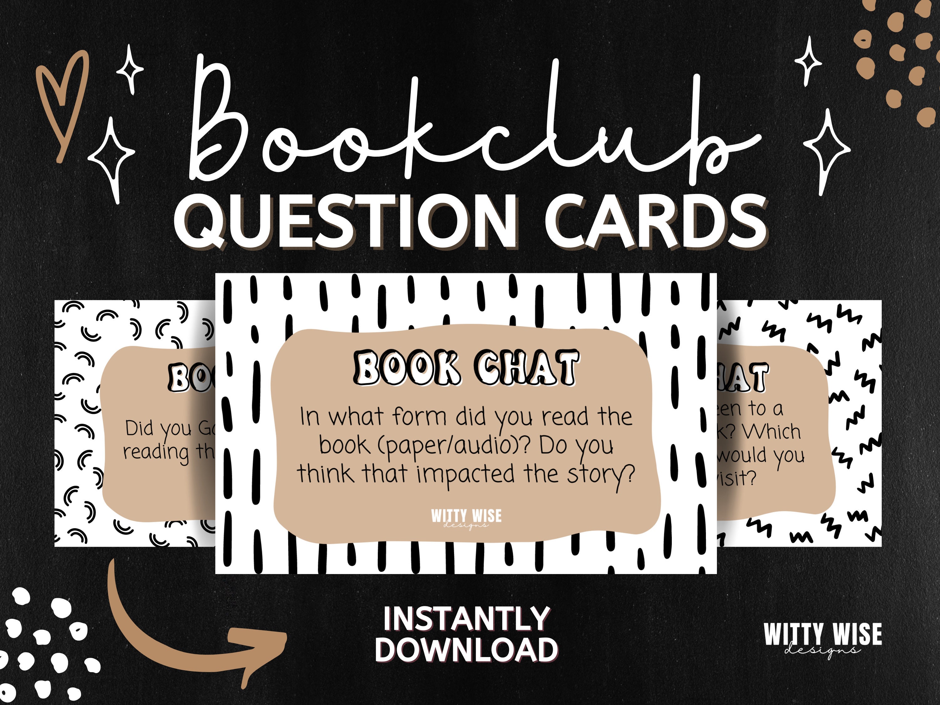 Book Club Discussion Questions Book Club Cards Bibliophile Etsy