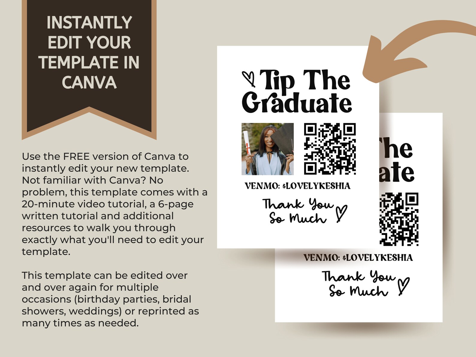 Graduation Party Sign QR Code Sign Tip the Graduate - Etsy