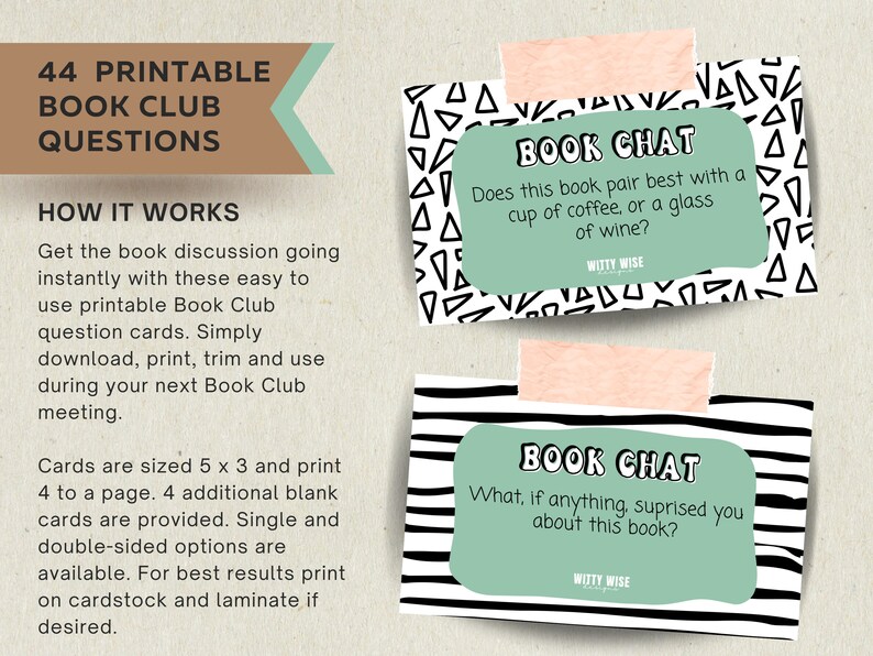 Book Club Discussion Questions Book Club Cards Bibliophile - Etsy