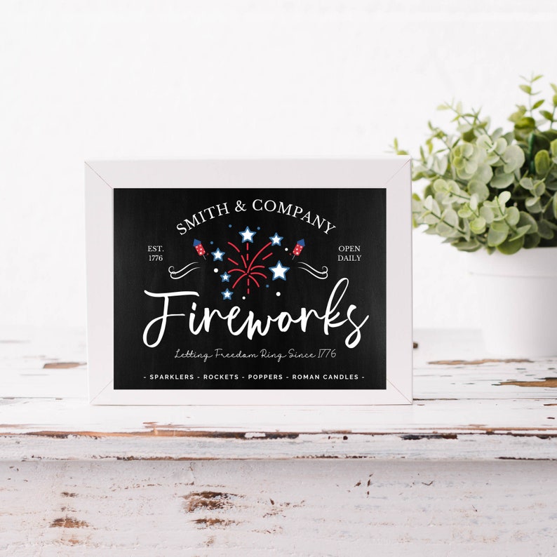 4th of July Printable Fourth of July Fireworks Sign | Etsy