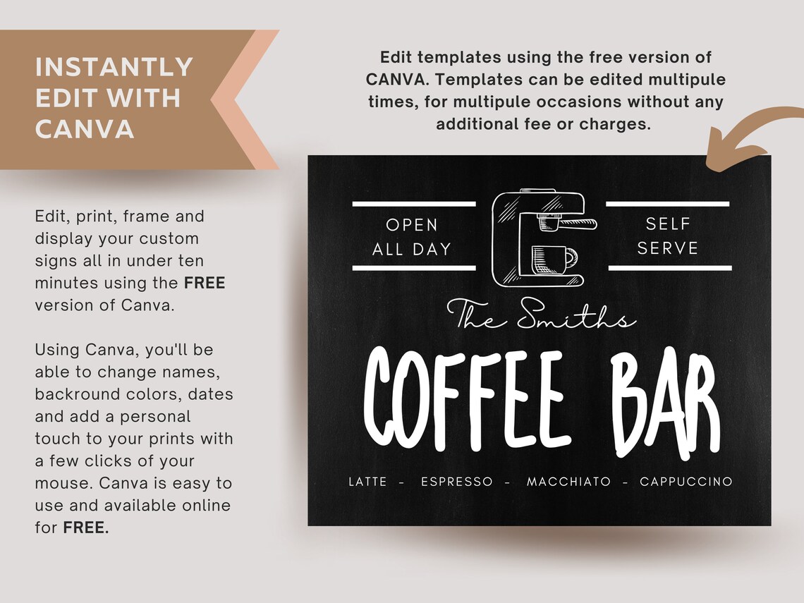 Coffee Bar Sign Personalized Coffee Sign Printable Wall - Etsy