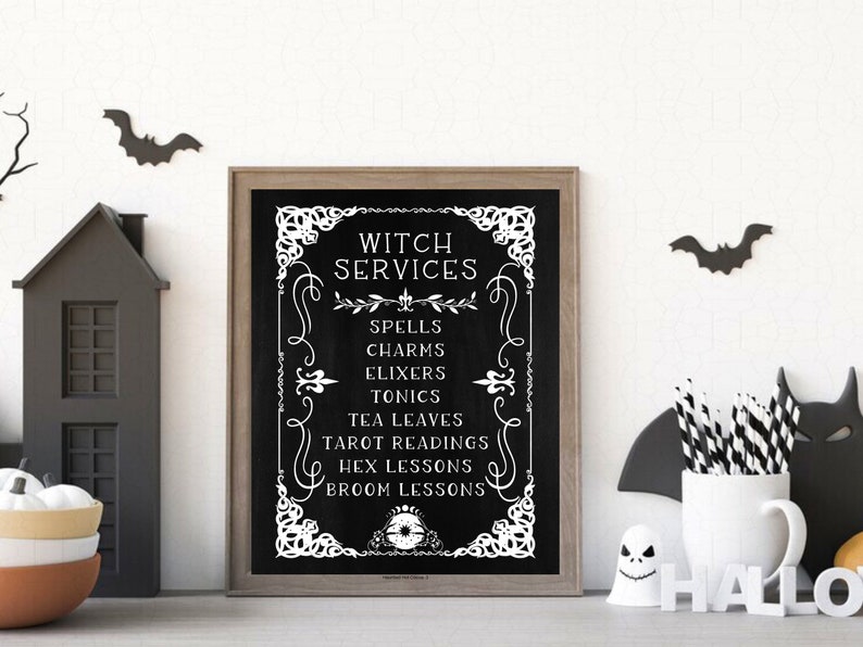 Witch Services Sign | Halloween Printable | Vintage Halloween Decor ...