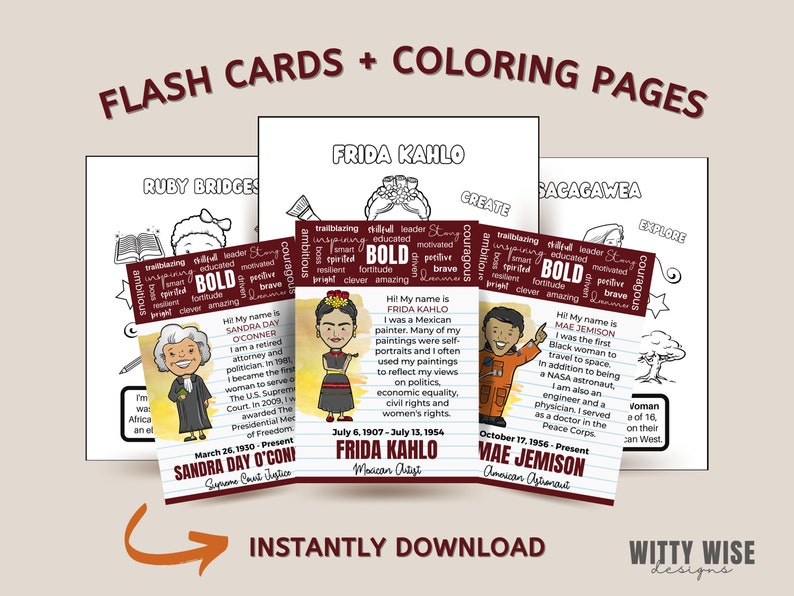 Women in History Flash Cards and Coloring Pages Bundle - Etsy
