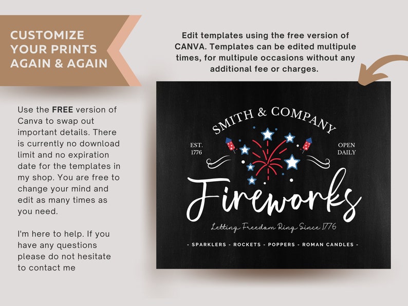 4th of July Printable Fourth of July Fireworks Sign - Etsy