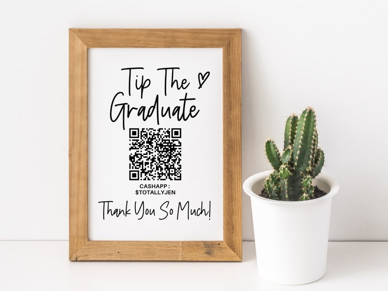 Graduation Party Sign | Graduation Gift Sign | QR Code Sign | Tip the ...