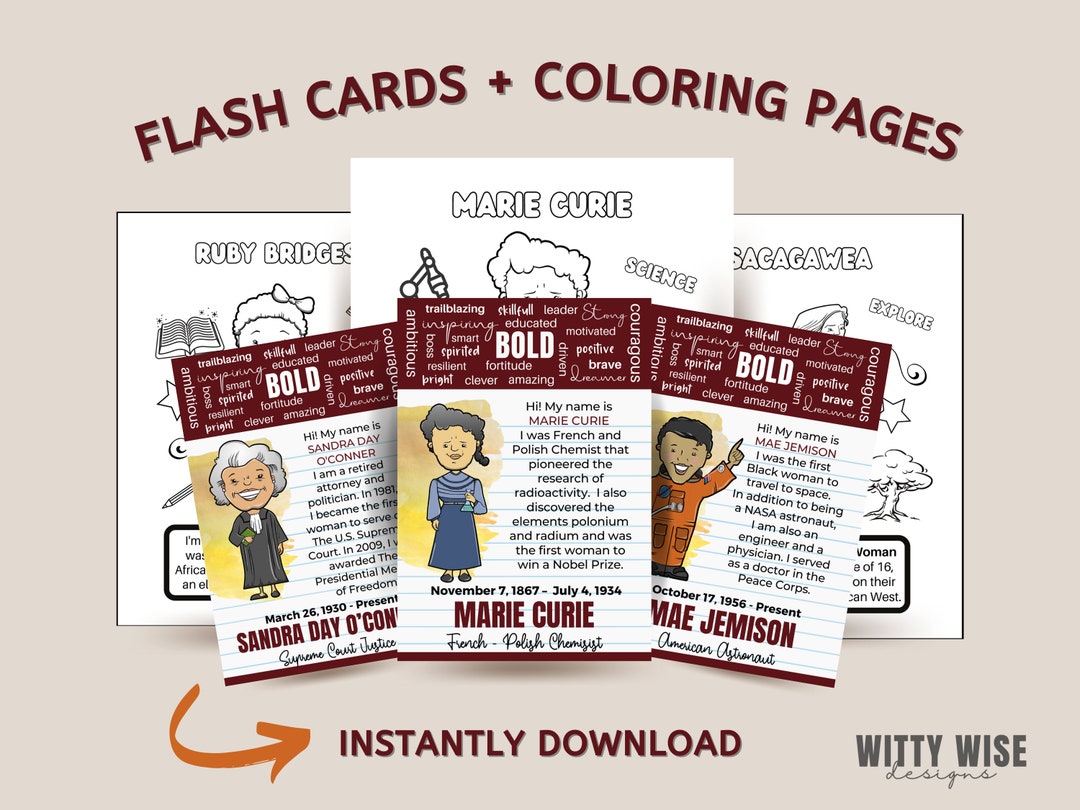 Women in History Flash Cards and Coloring Pages Bundle | Women's ...